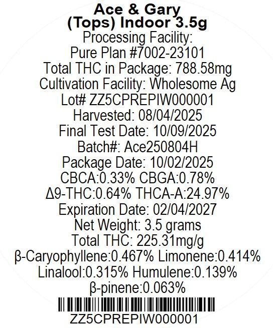 Ace & Gary 3.5g | Ace250804H Tops Whole Flower | Curaleaf Springville ...