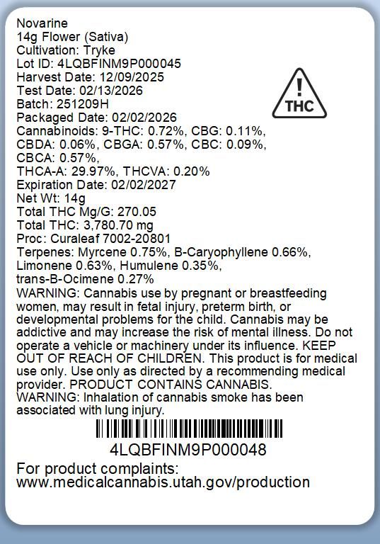 Novarine 14g | 251209H Whole Flower | Curaleaf Lehi, UT | Medical Cannabis